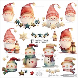 Santa Claus, Clipart, Snowman Clipart, Watercolor, Christmas, Christmas ...