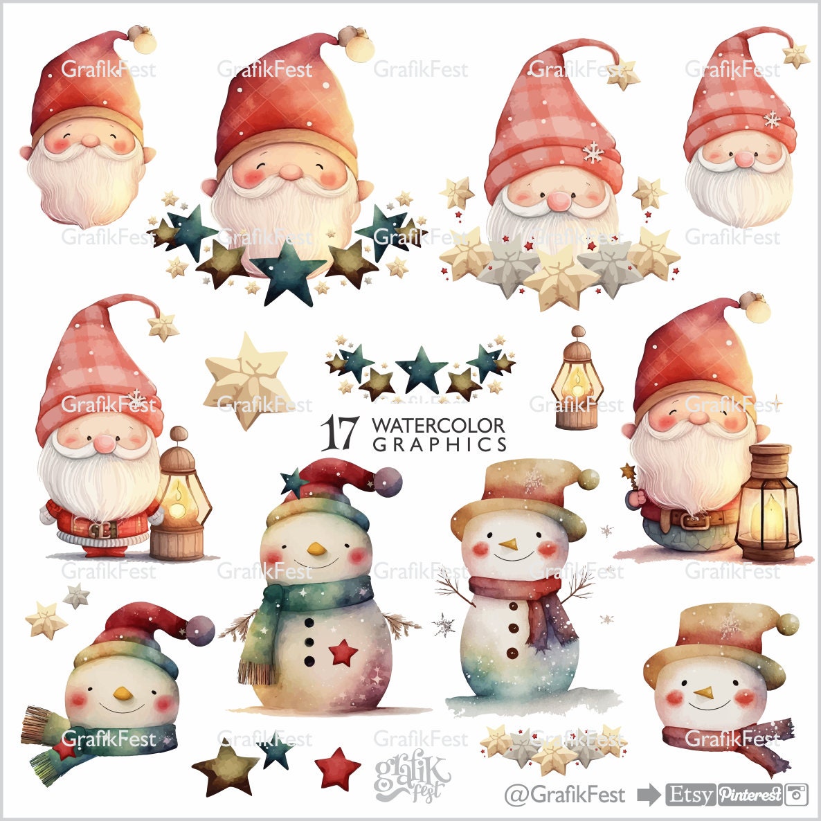 Santa Claus Clipart Snowman Clipart Watercolor Christmas - Etsy