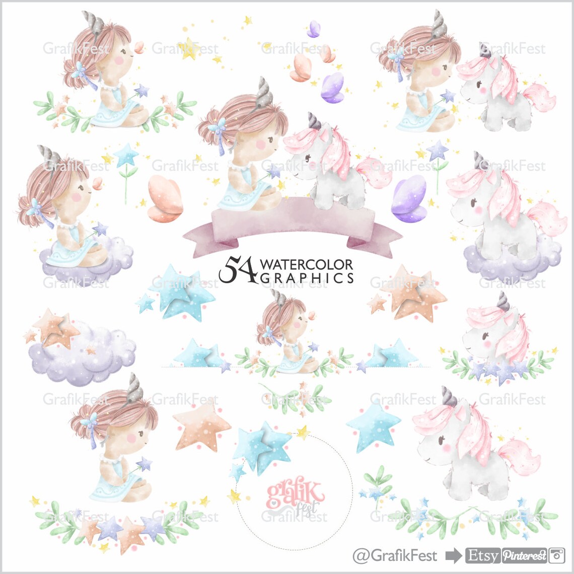 Unicorn Clipart Unicorn Graphics COMMERCIAL USE Watercolor | Etsy