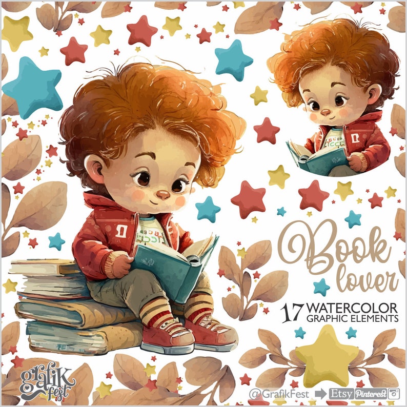 Book Lover, Clipart, Read Clipart, Watercolor Clipart, Read Graphic ...