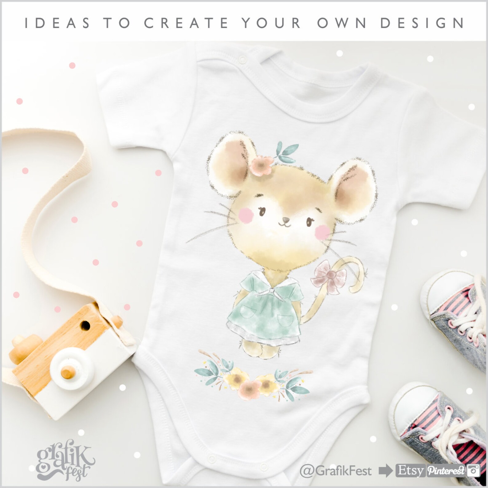 Mice Clipart Spring Clipart Watercolor Clipart Flower - Etsy