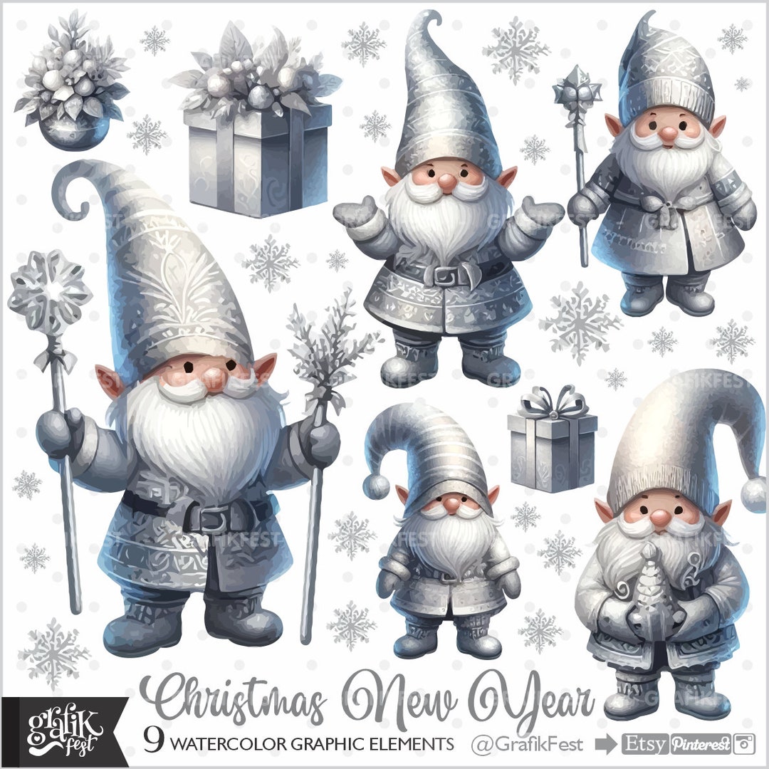 Gnome Clipart, Christmas Clipart, New Year Clipart, New Year Gnomes ...