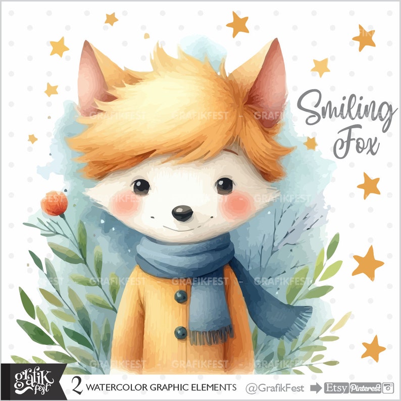 Fox Clipart, Spring Clipart, Spring Fox, Woodland Clipart, Watercolor ...
