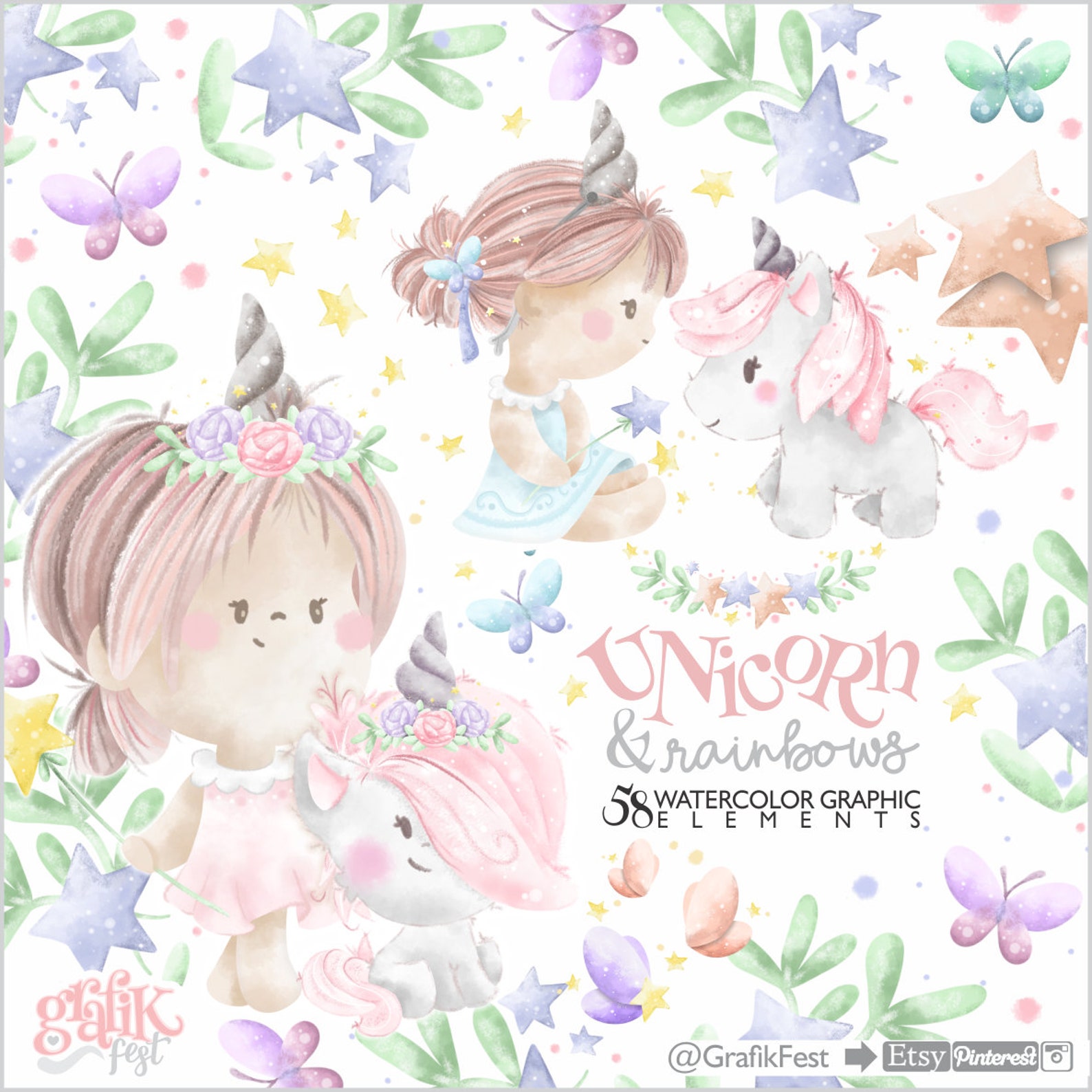 Unicorn Clipart Unicorn Graphics COMMERCIAL USE Watercolor | Etsy