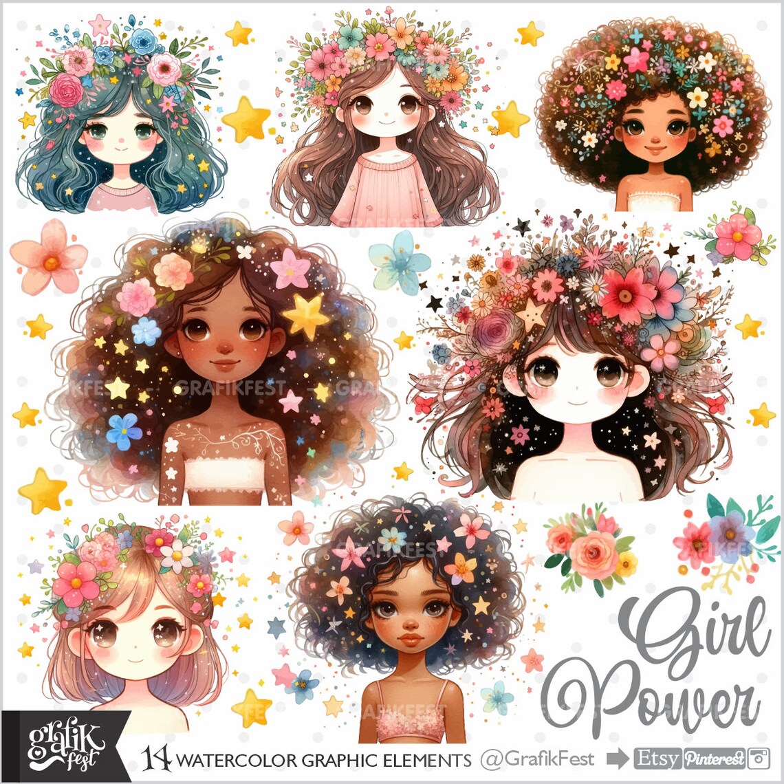 Girl Power, Clipart, Girls, Power Girl, Strong Woman, Watercolor, Girl ...