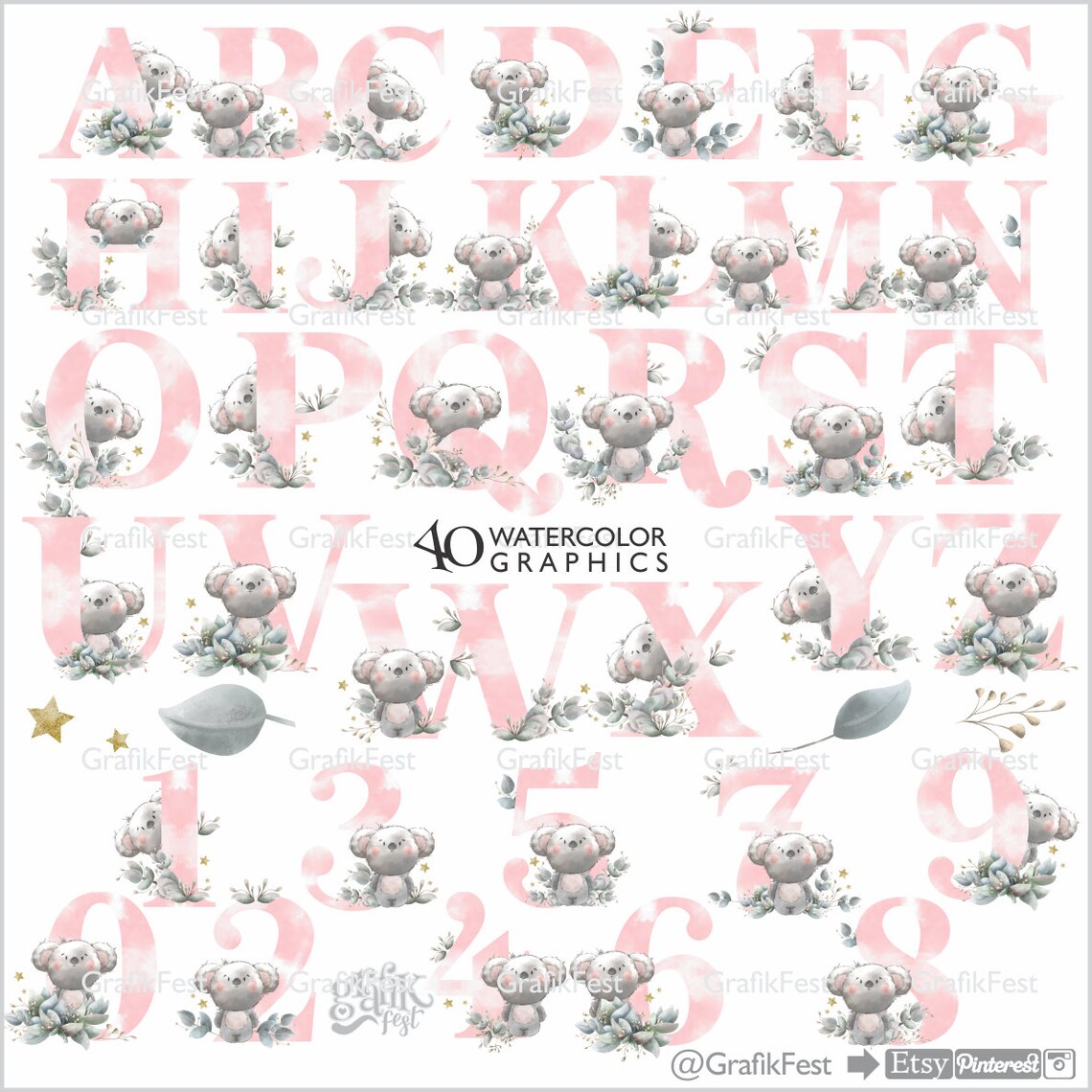 Alphabet Watercolor Alphabet Clipart Number Watercolor - Etsy