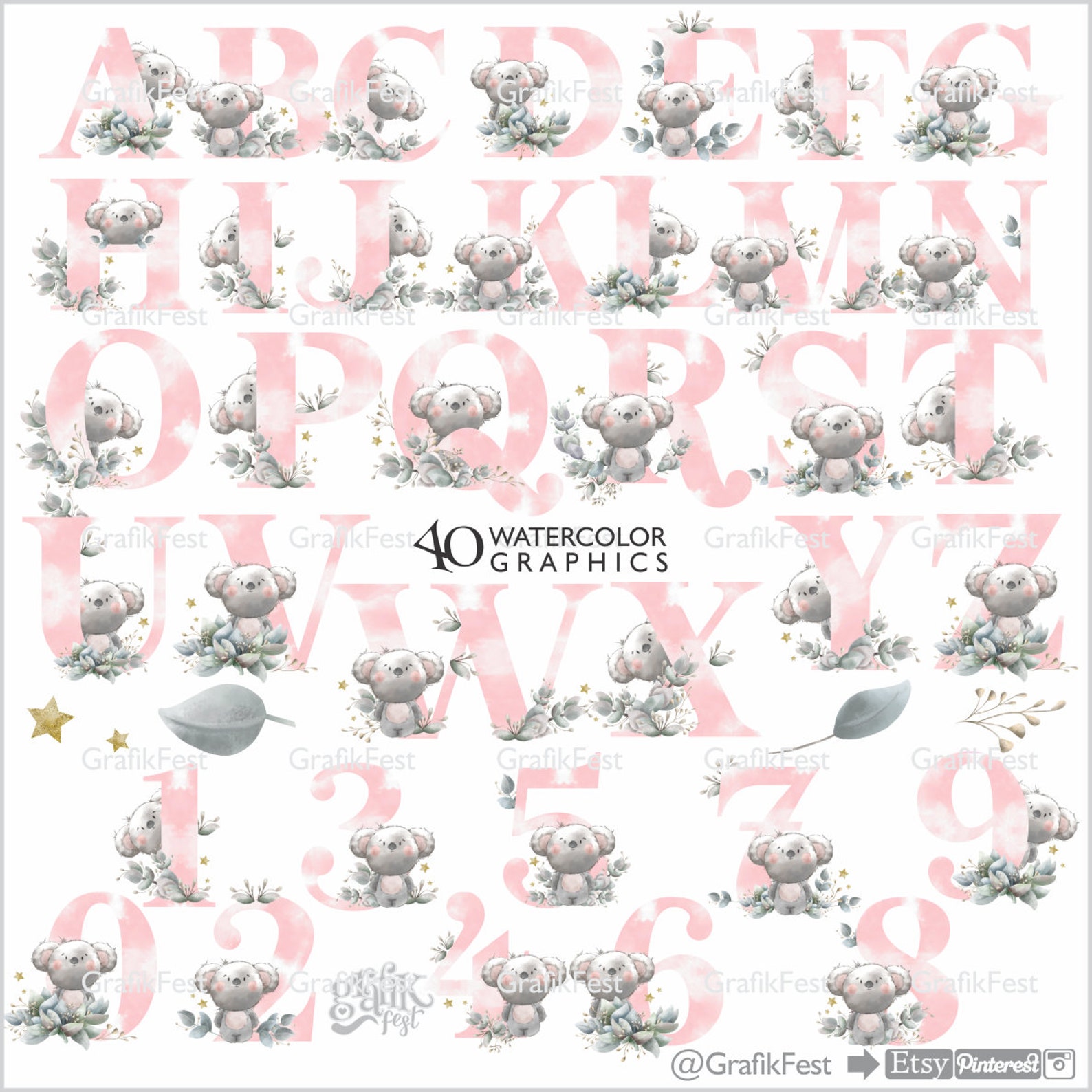 Alphabet Watercolor Alphabet Clipart Number Watercolor - Etsy