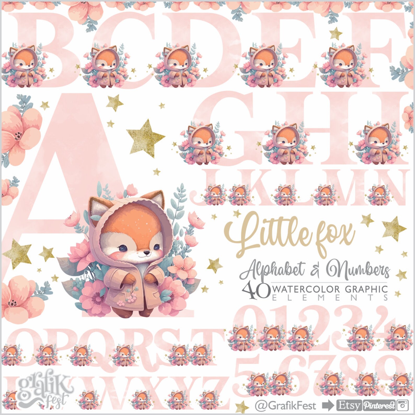 Alphabet, Alphabet Clipart, Fox Alphabet, Girl Alphabet, Watercolor ...
