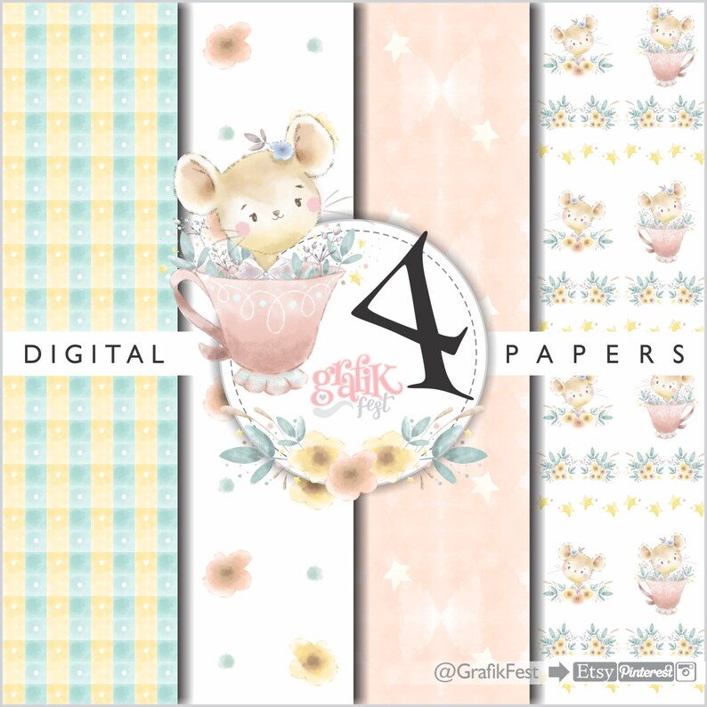 Mice Clipart Spring Clipart Watercolor Clipart Flower - Etsy