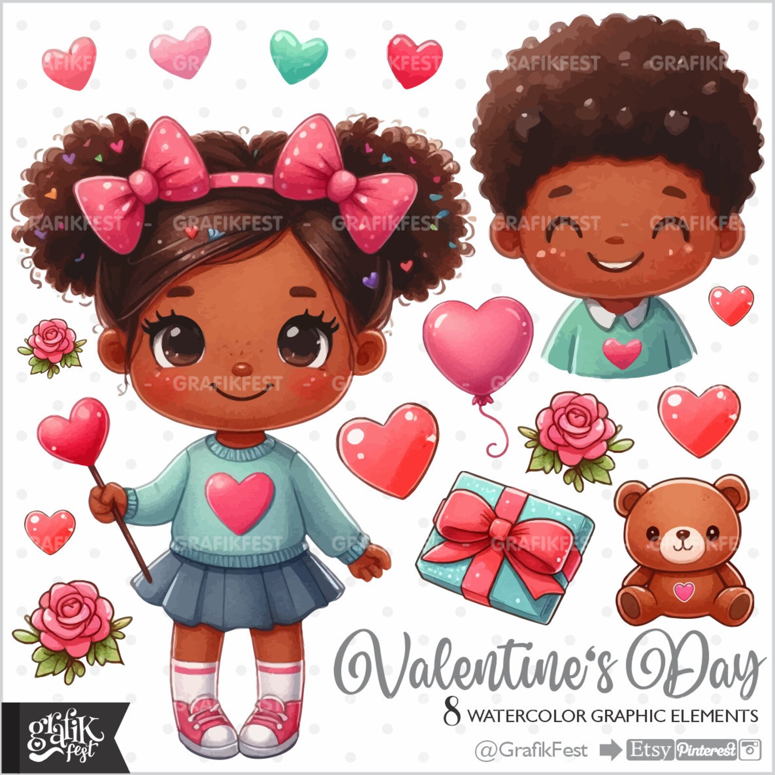 Valentine's Day, Clipart, Love Clipart, Couple Clipart, Watercolor ...