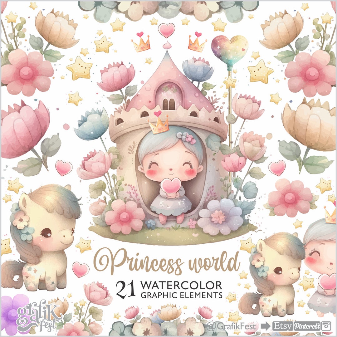 Princess Clipart, Watercolor, Princess Graphics, Watercolor Clipart ...
