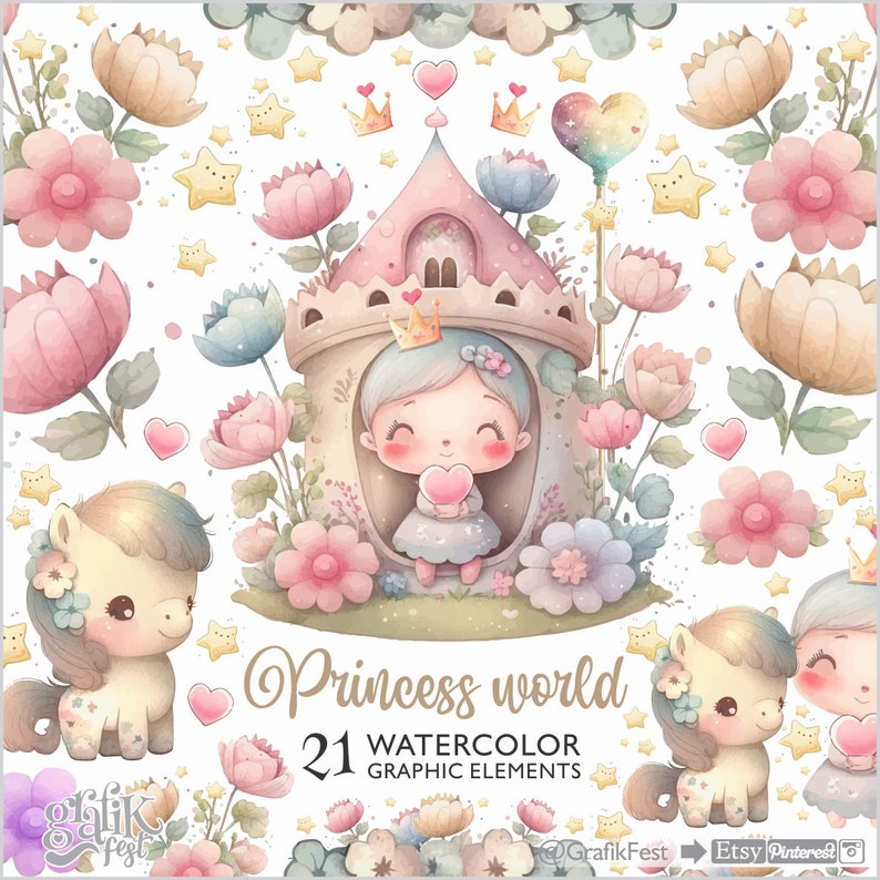 Princess Clipart Watercolor Princess Graphics Watercolor - Etsy