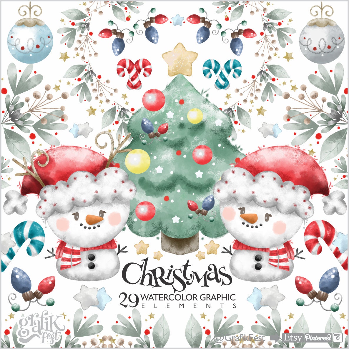 Snowman Watercolor, Christmas Clipart, Winter Watercolor, Winter ...