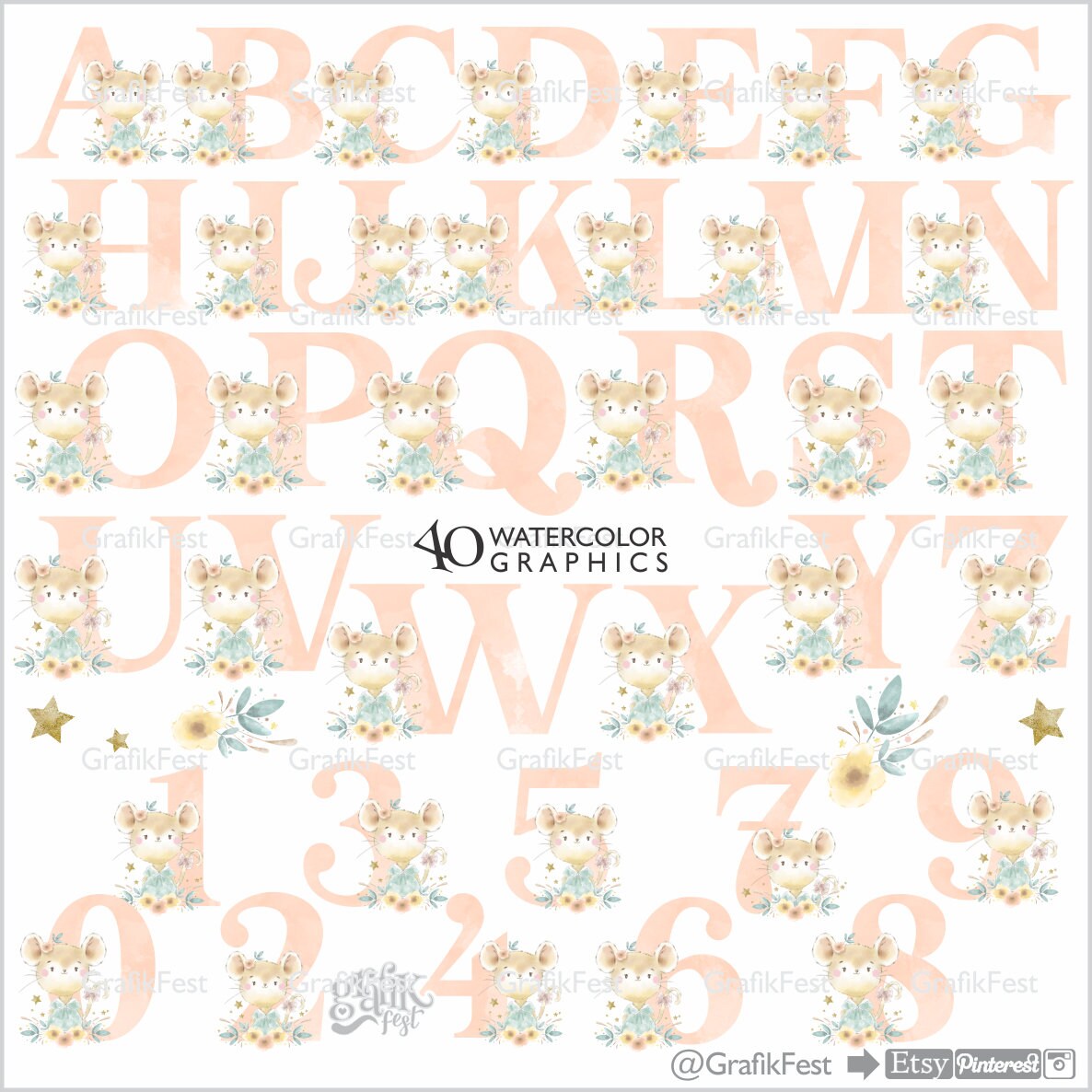 Alphabet Watercolor Alphabet Clipart Number Watercolor - Etsy