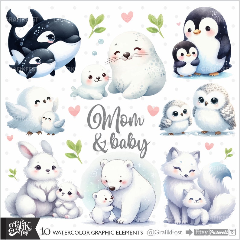 Mother Clipart, Mother Graphics, Mom Clipart, Mom and Baby, Polar ...