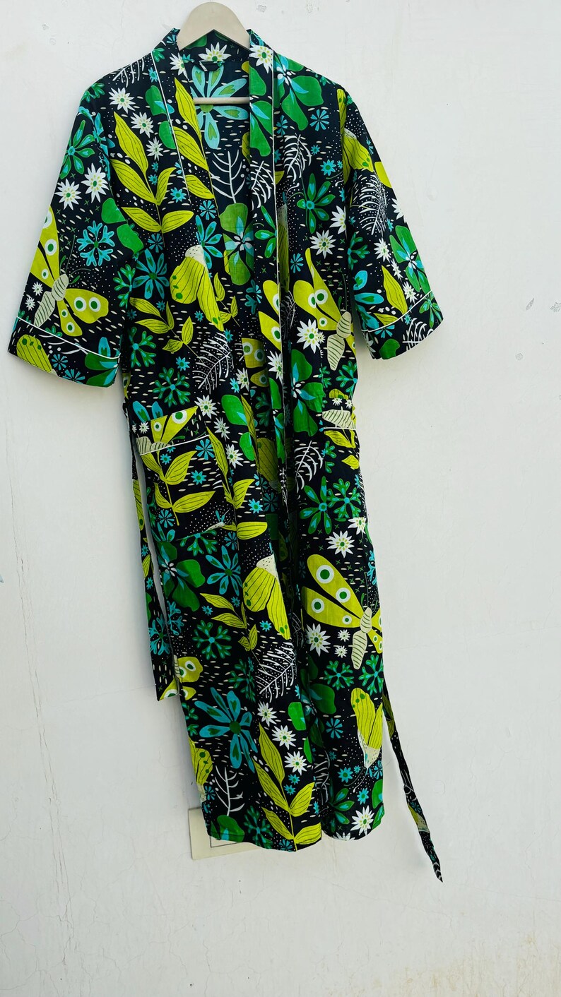 Green Jungle Printed Kimono Robes, Morning Tea Robe Coat, Bridesmaid ...