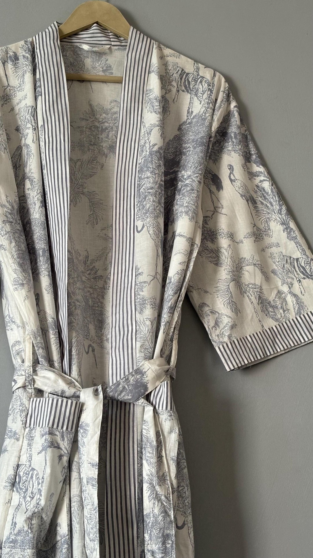 Cotton Kimono Robe Dressing Gown, Block Print Bridesmaid Robe, Summer ...