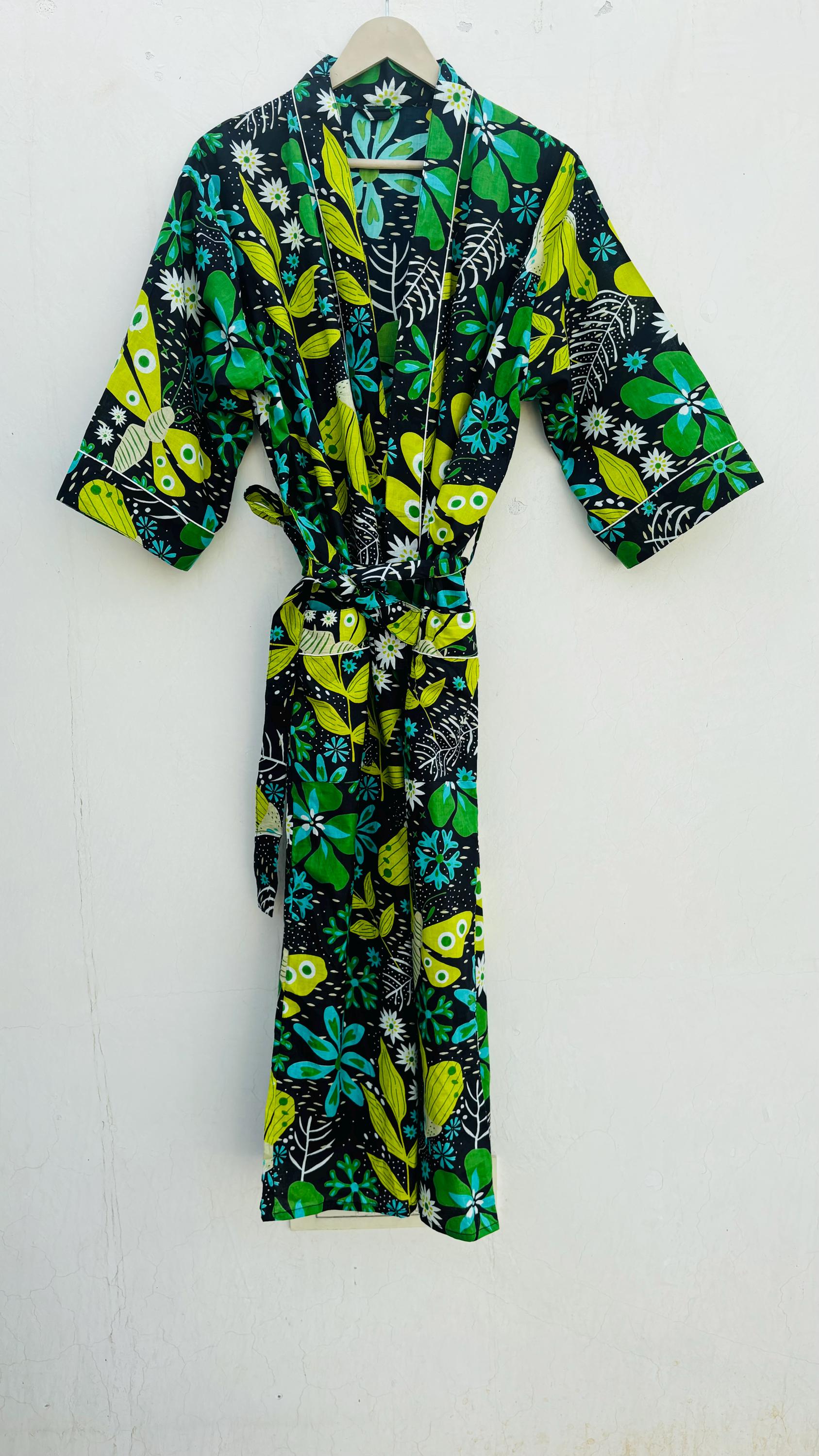 Green Jungle Printed Kimono Robes, Morning Tea Robe Coat, Bridesmaid ...