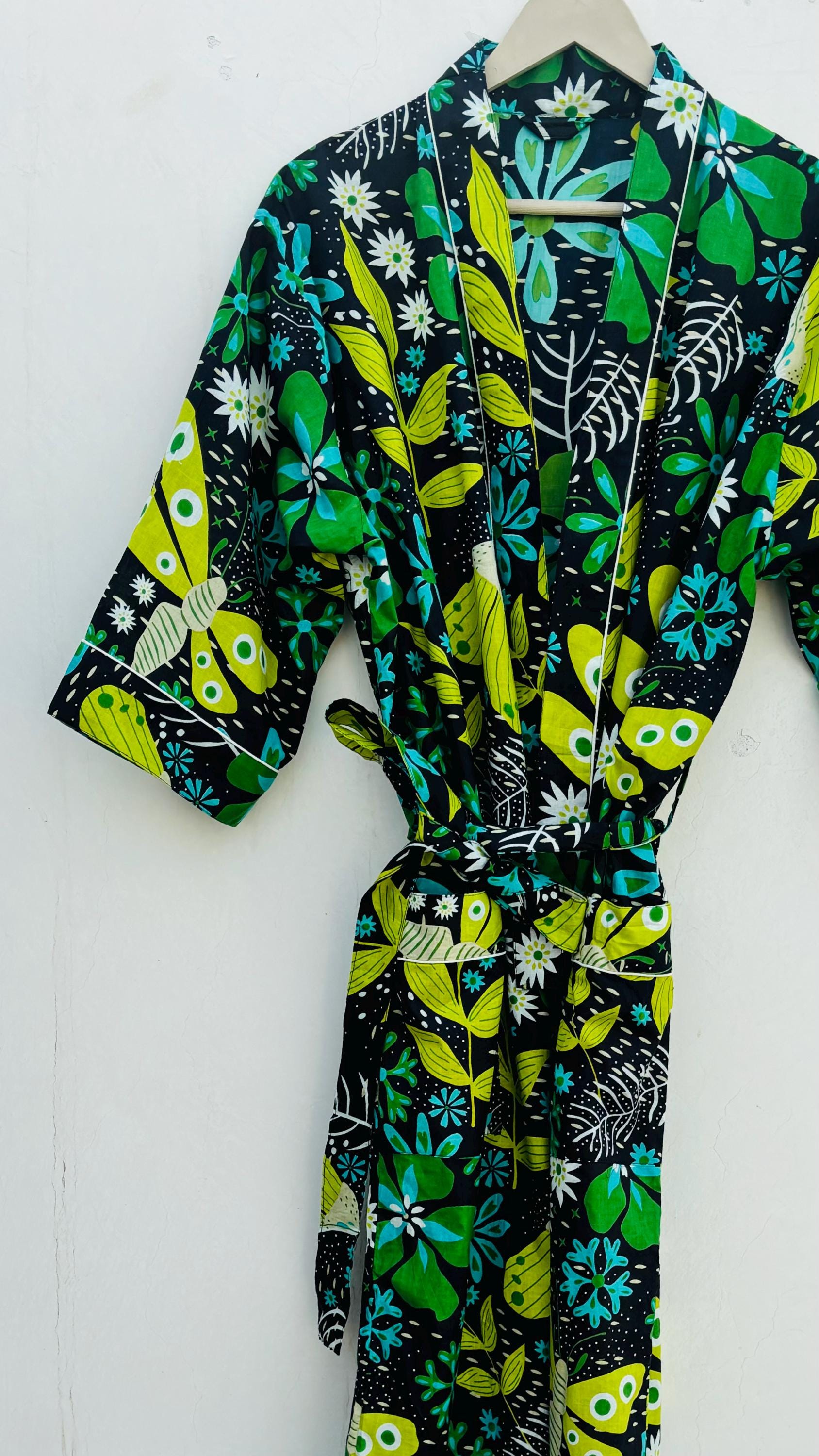 Green Jungle Printed Kimono Robes, Morning Tea Robe Coat, Bridesmaid ...