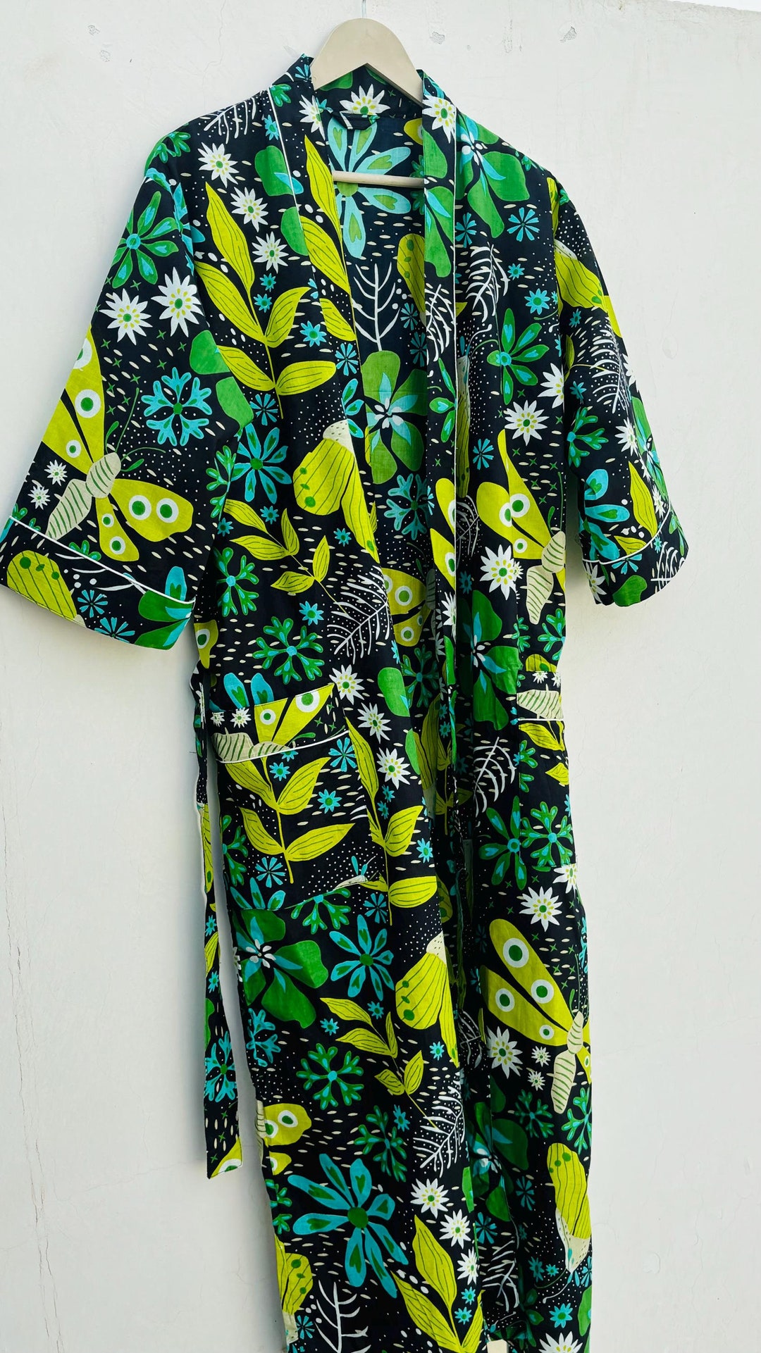 Green Jungle Printed Kimono Robes, Morning Tea Robe Coat, Bridesmaid ...