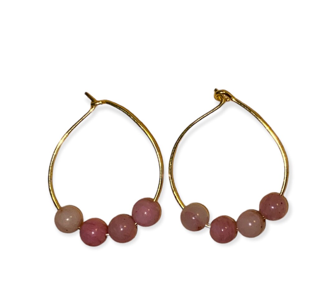 Mini Rhodonite Hoop Earrings - Etsy