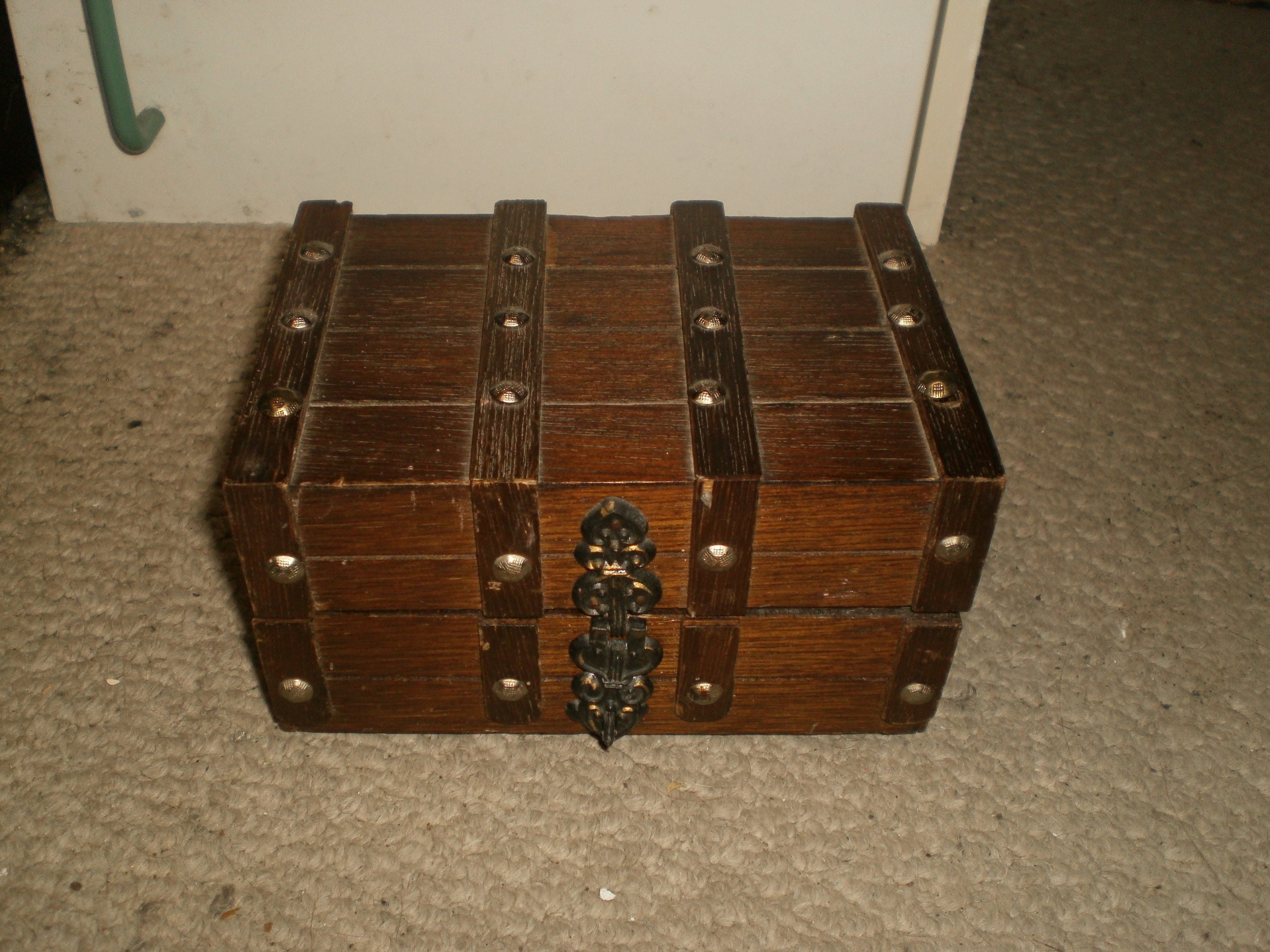 Vintage Wood Wooden Pirate Chest Jewelry Trinket Box With Removable ...