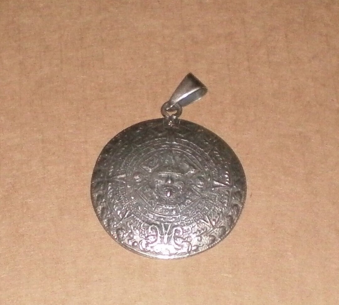Solid 925 Silver Aztec Mayan Sun God Artwork Pendant Stamped Mexico 925 ...
