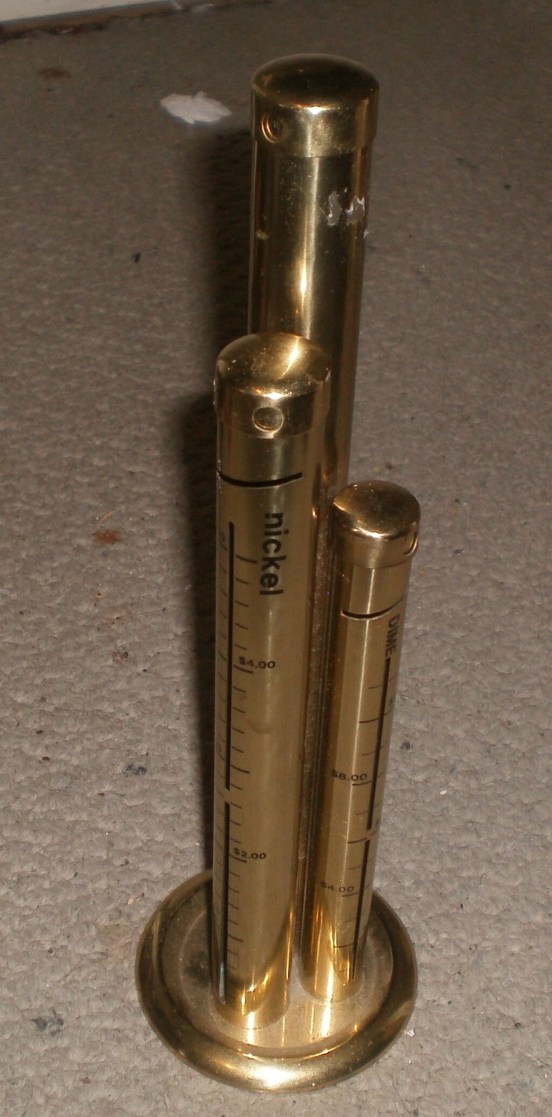 Vintage Brass Tower Piggy Bank Change Sorter With Caps Quarters Nickels ...