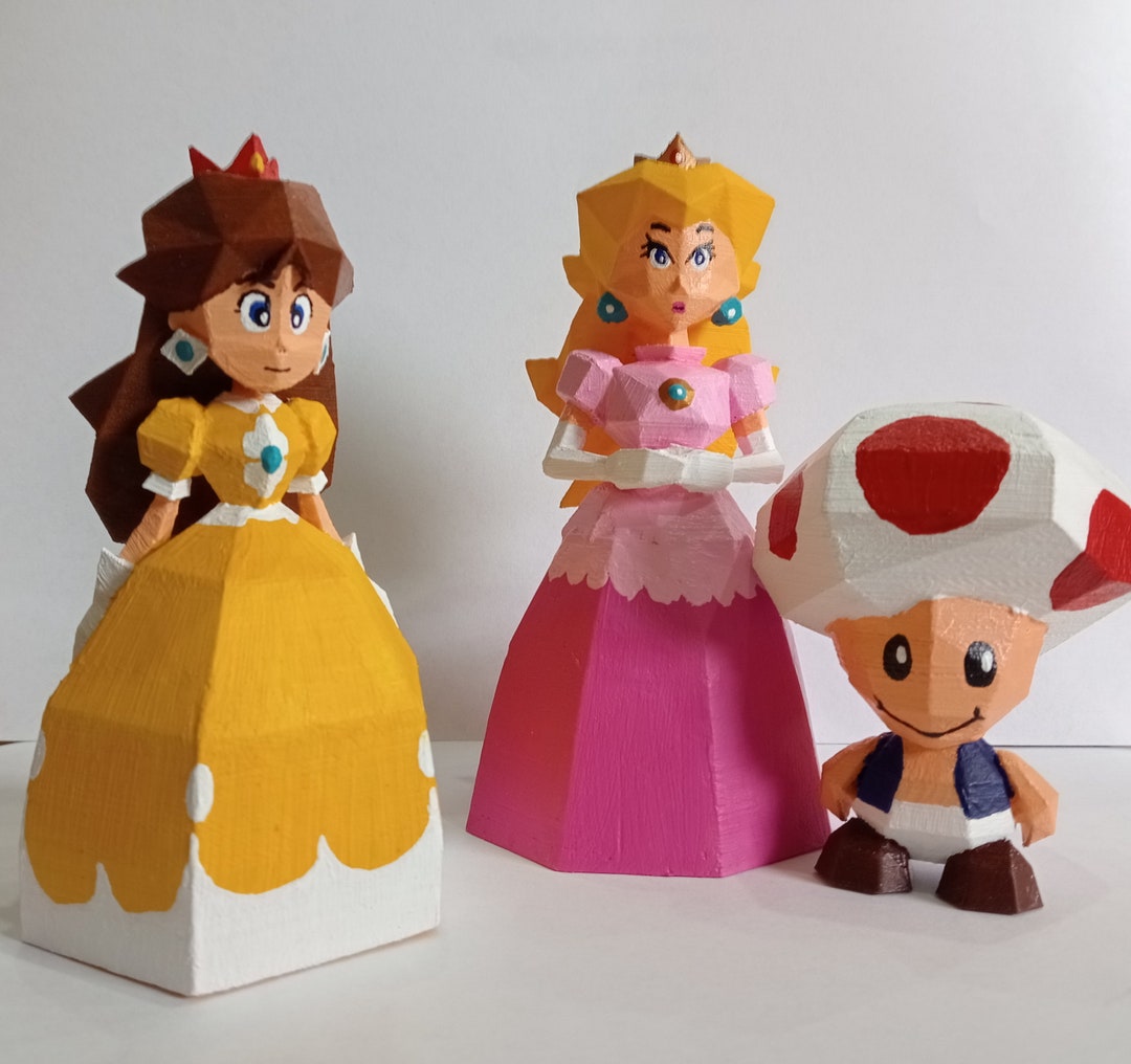 Princess Peach, Daisy and Toad (mario 64) Low-poly 3D Printed Figures ...