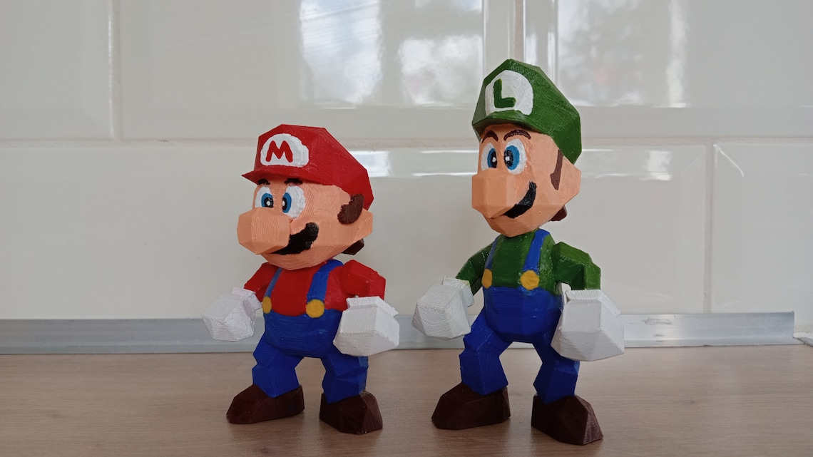 Super Mario and Luigi 64 Low-poly 3D Printed Figures - Etsy