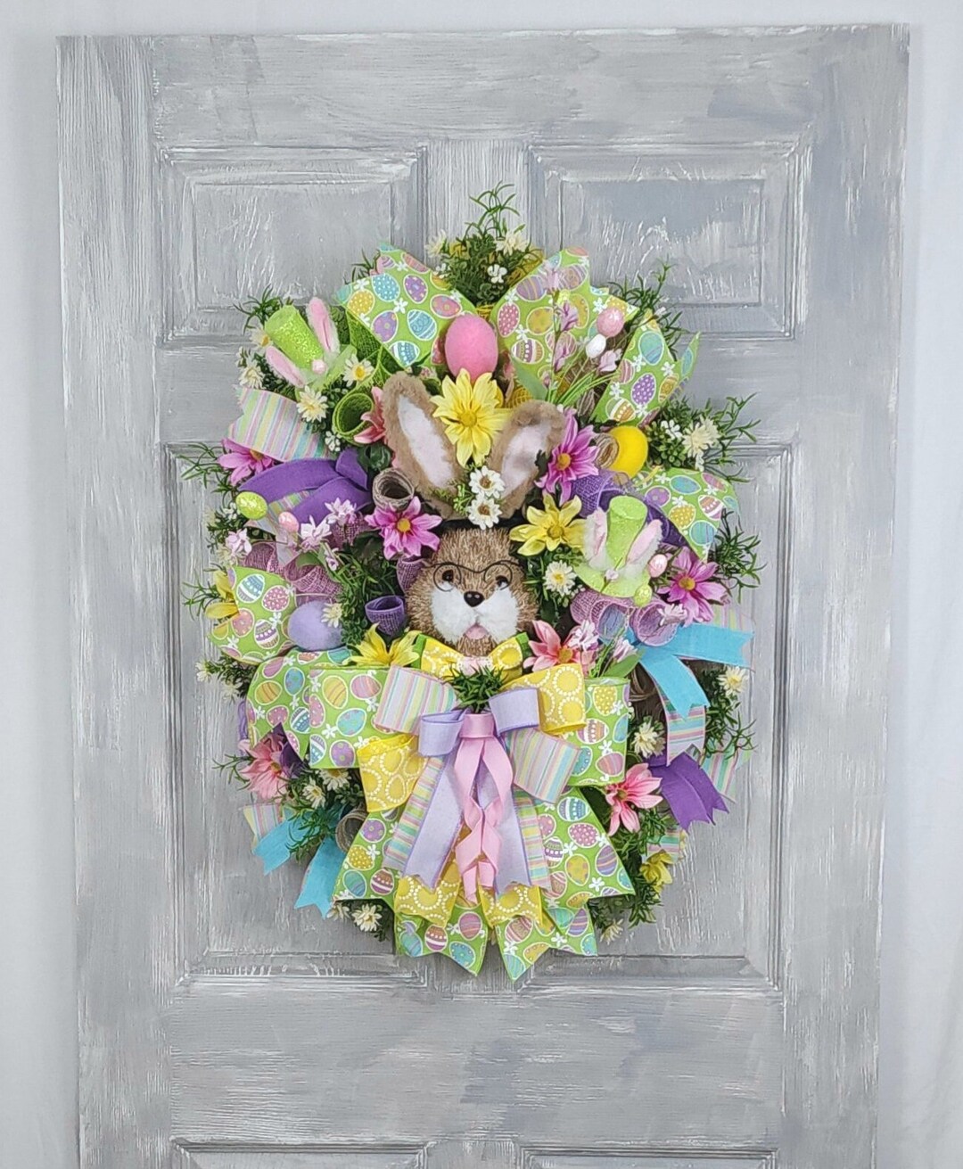Spring Bunny Swag for Front Door, Easter Bunny Decor, Spring Porch ...