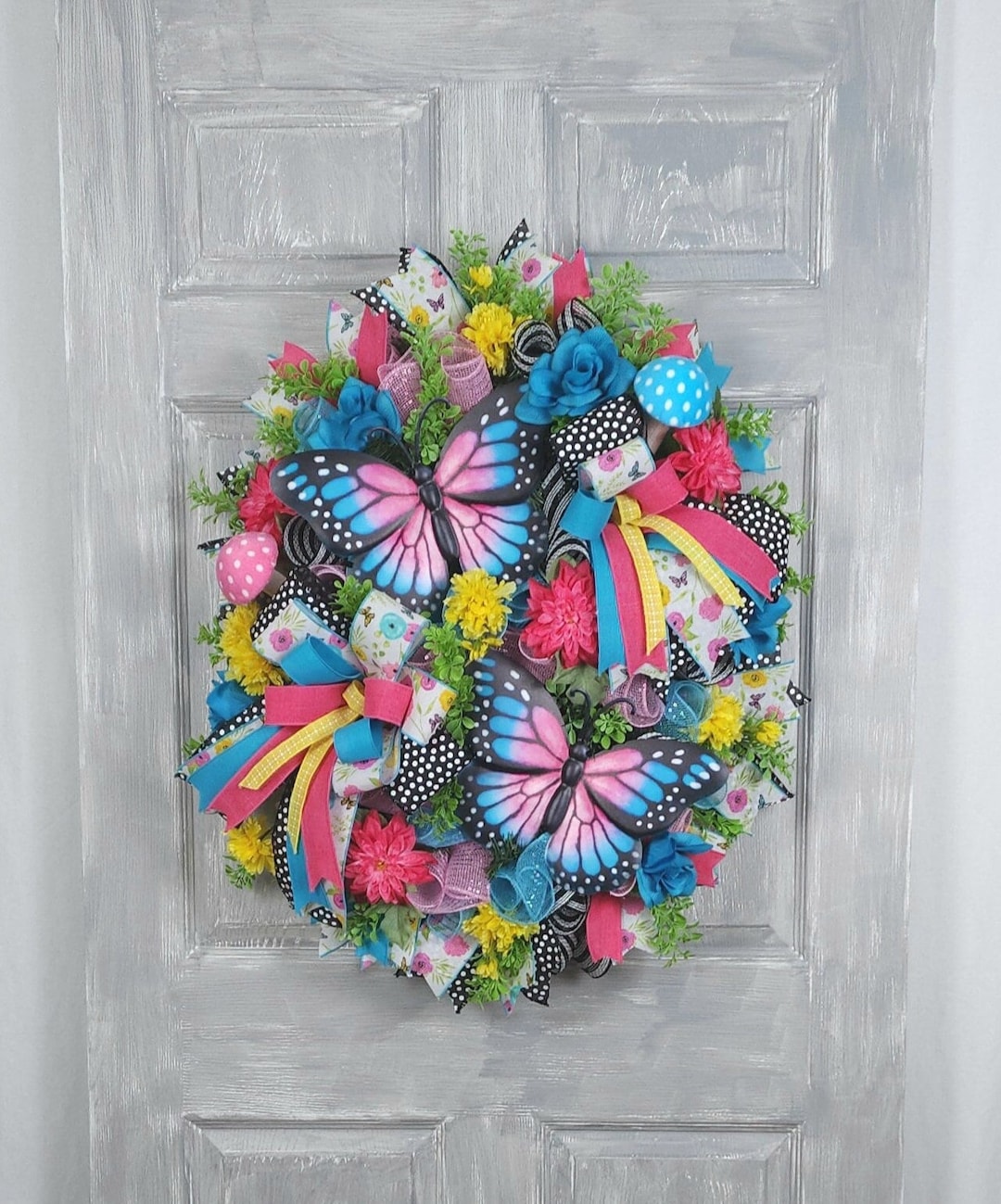 Monarch Butterflies Wreath, Front Door Decor, Porch Decoration, Floral ...