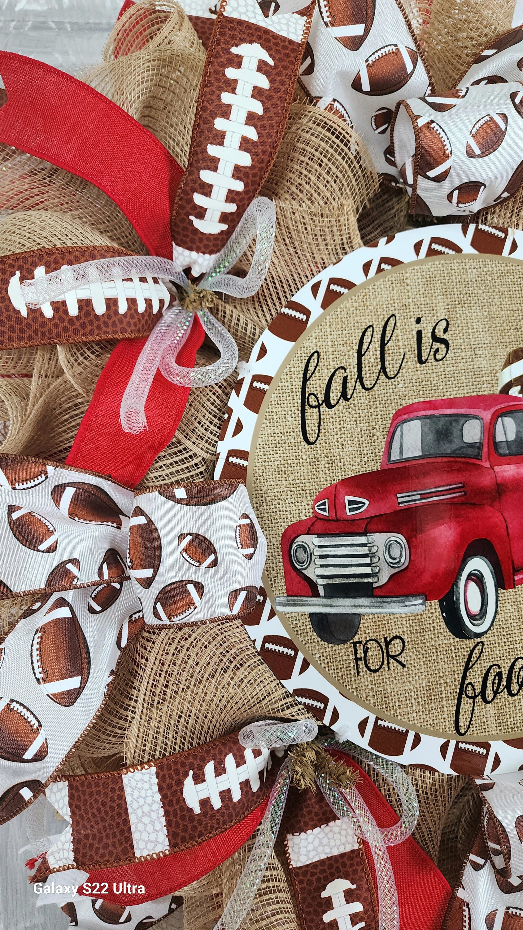 Fall is for Football Wreath for Front Door, Red Truck With Footballs ...