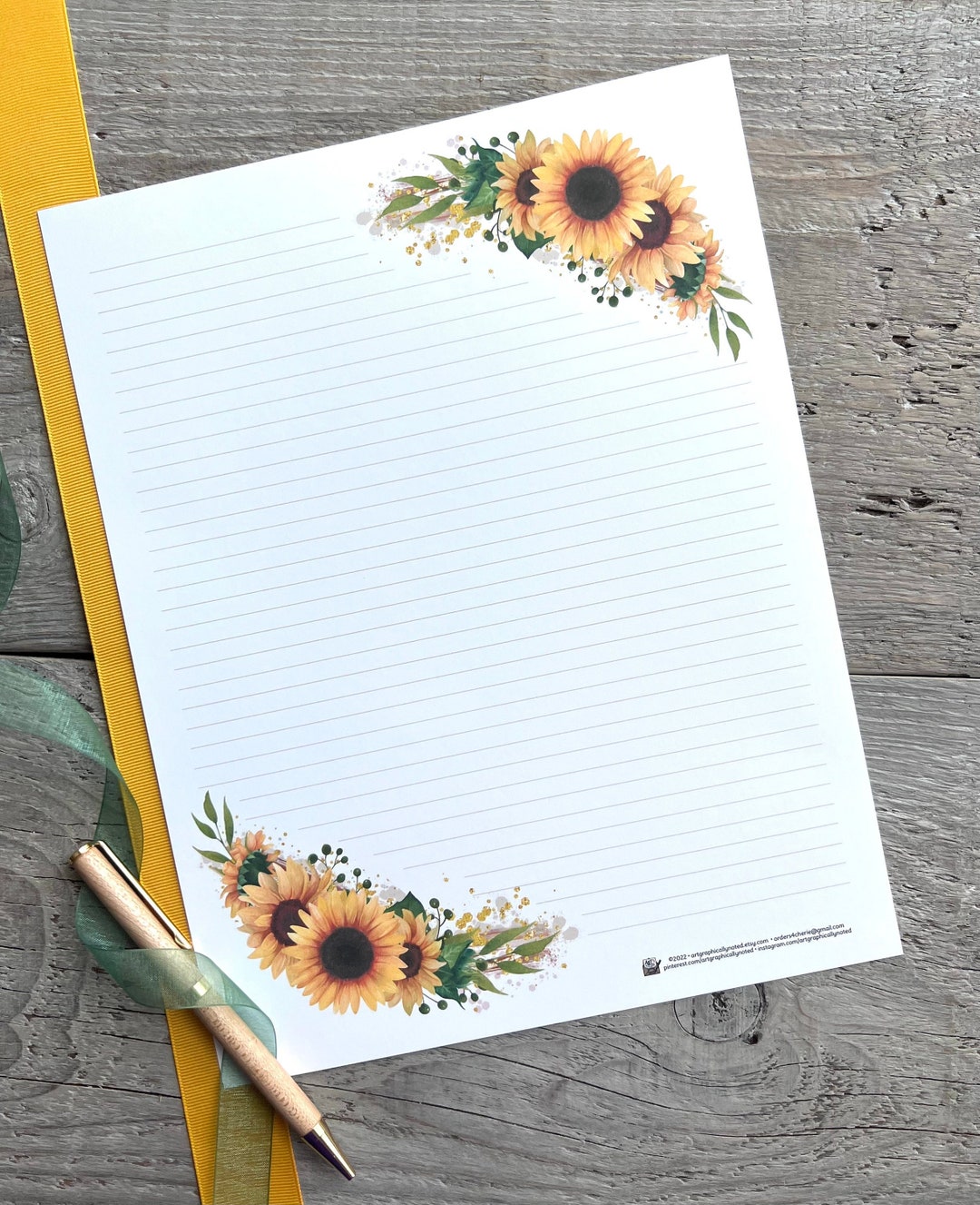 Watercolor Yellow Sunflowers 8.5x11 Instant Digital Download of ...