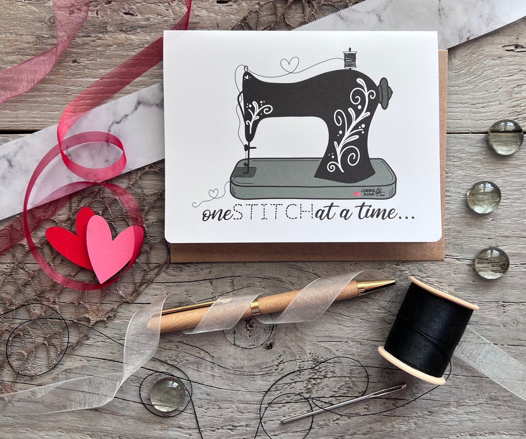 Vintage Sewing Machine Note Card, Quilting Gift, Handmade, Hand Drawn ...