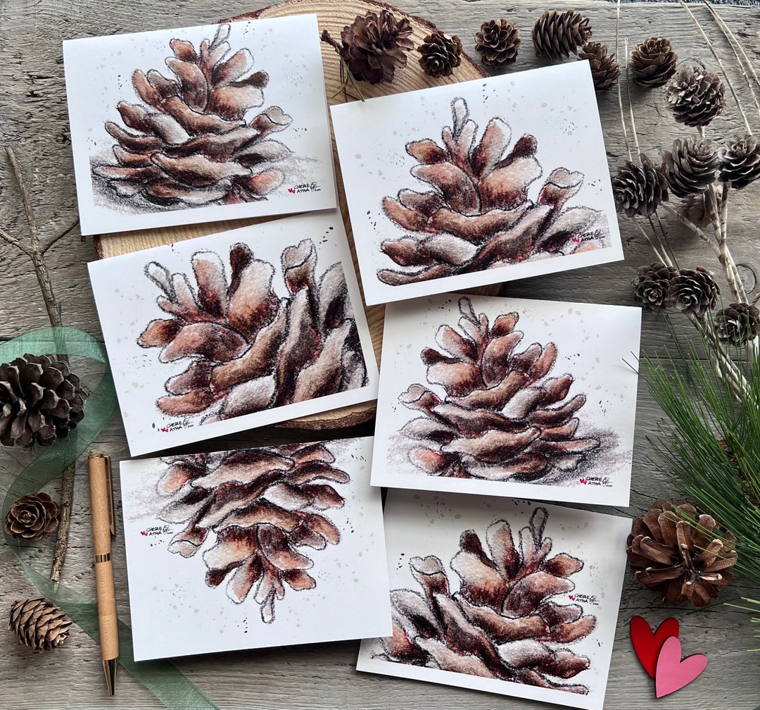 Pinecone Note Cards Set of 6 | Made From Original Hand Drawn and ...
