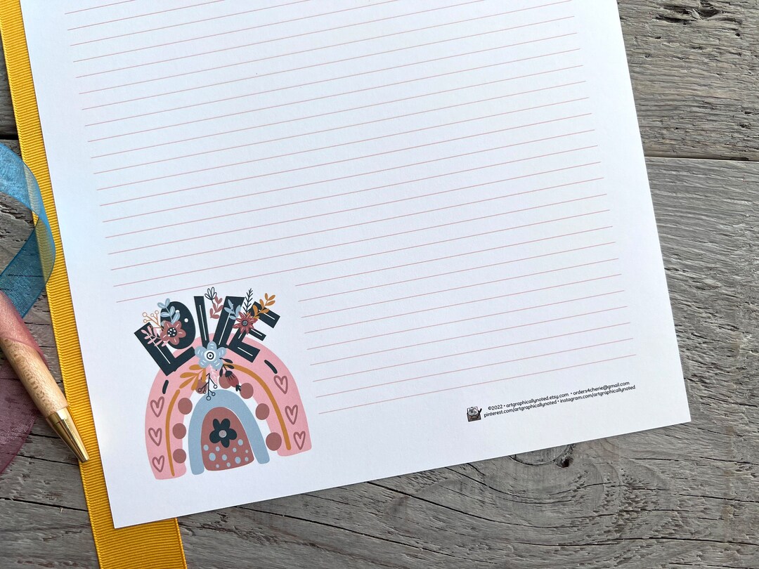 Boho Printable Stationery Rainbow With Love 8.5x11 Instant Digital ...