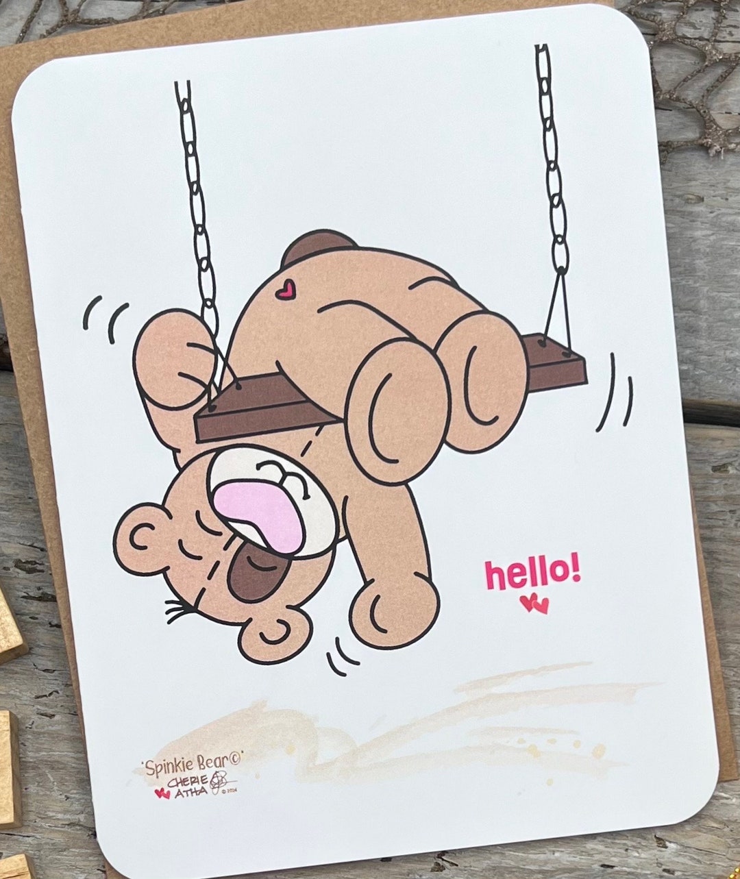 Teddy Bear Note Card, Bear Swinging on a Swing, Summer Themed All ...