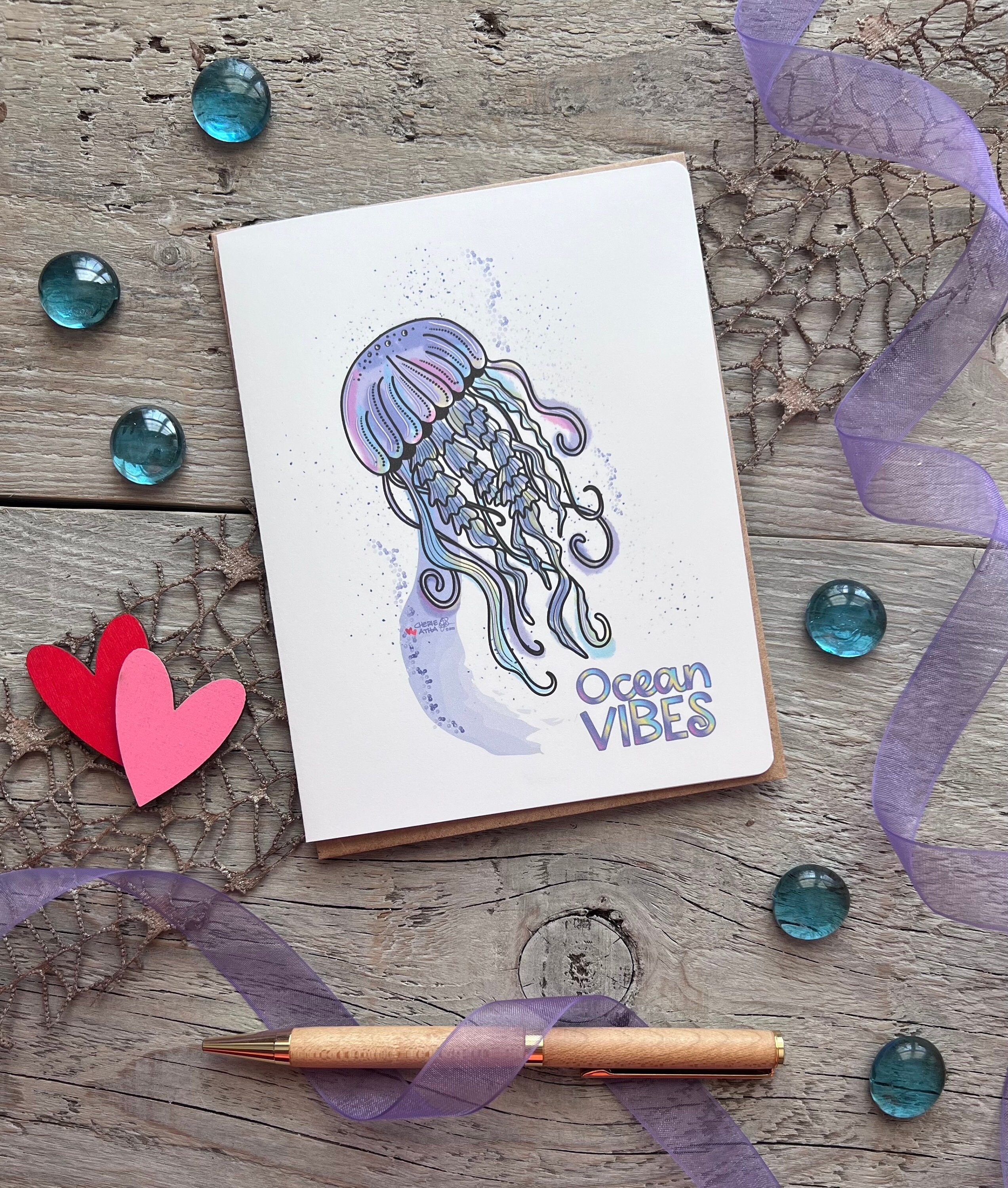 Jellyfish Note Card, Colorful Ocean Inspired Original Art of Bright ...