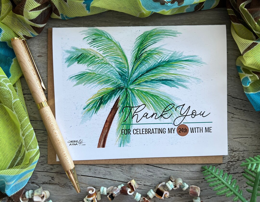 Palm Tree Personalized Birthday Year Note Cards W Env - Etsy
