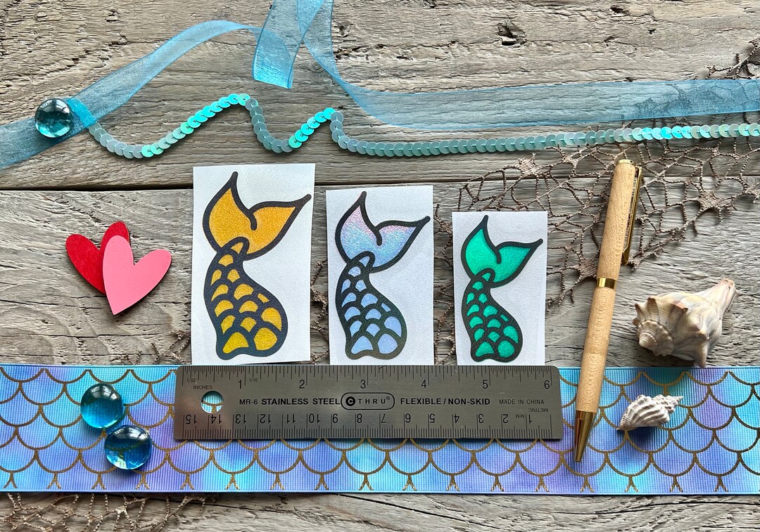 Mermaid Tail Vinyl Decals Stickers Set of 3, Handmade Permanent Water ...