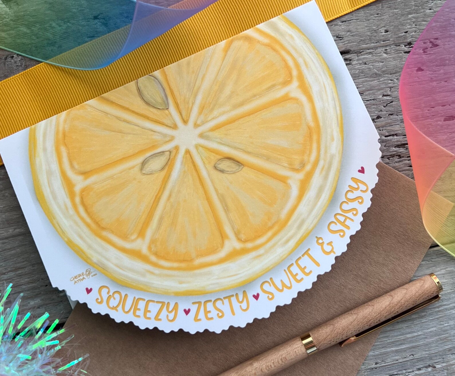 Lemon Note Card, Squeezy Zesty Saying, Handmade Original Art ...