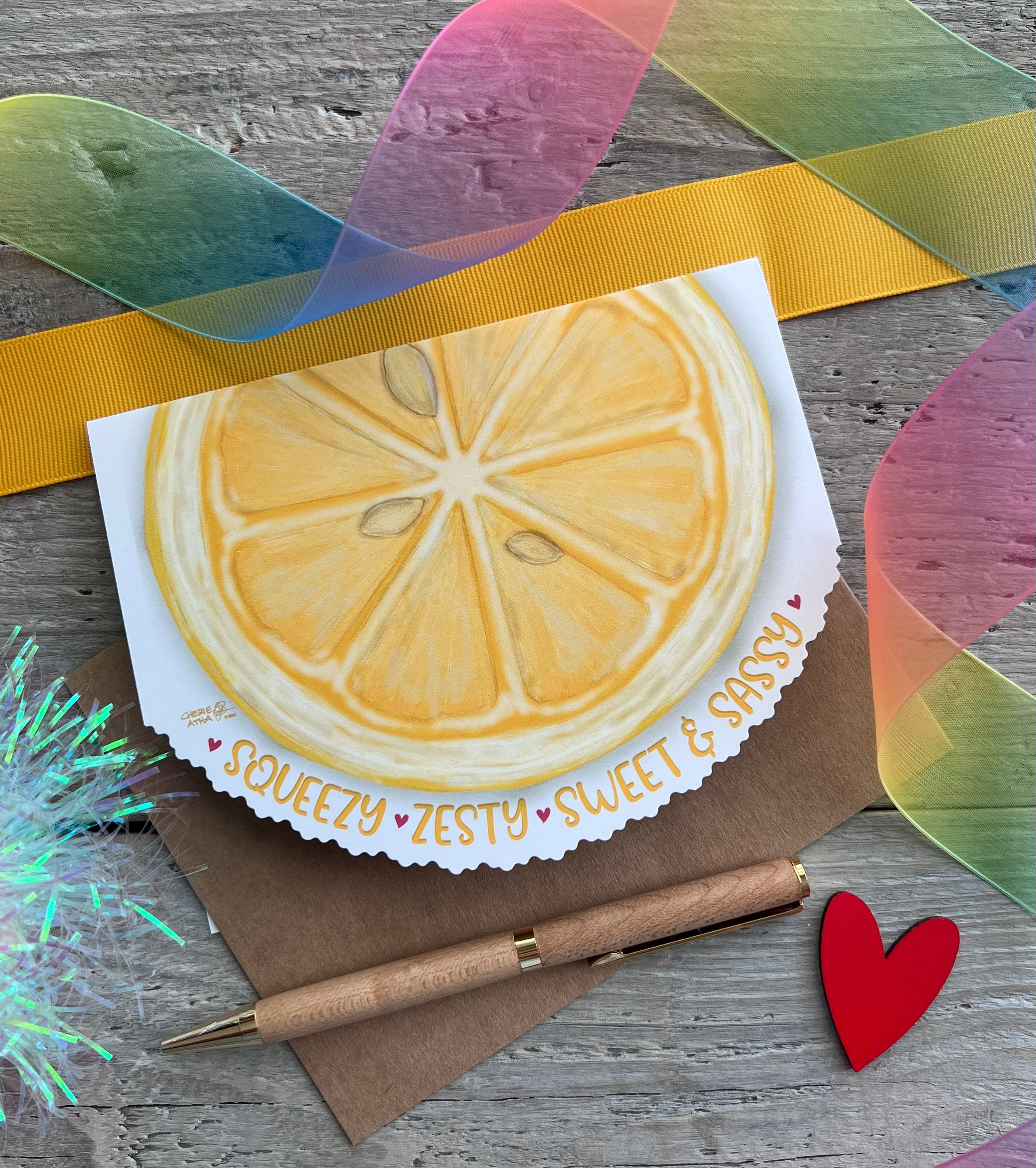 Lemon Note Card, Squeezy Zesty Saying, Handmade Original Art ...