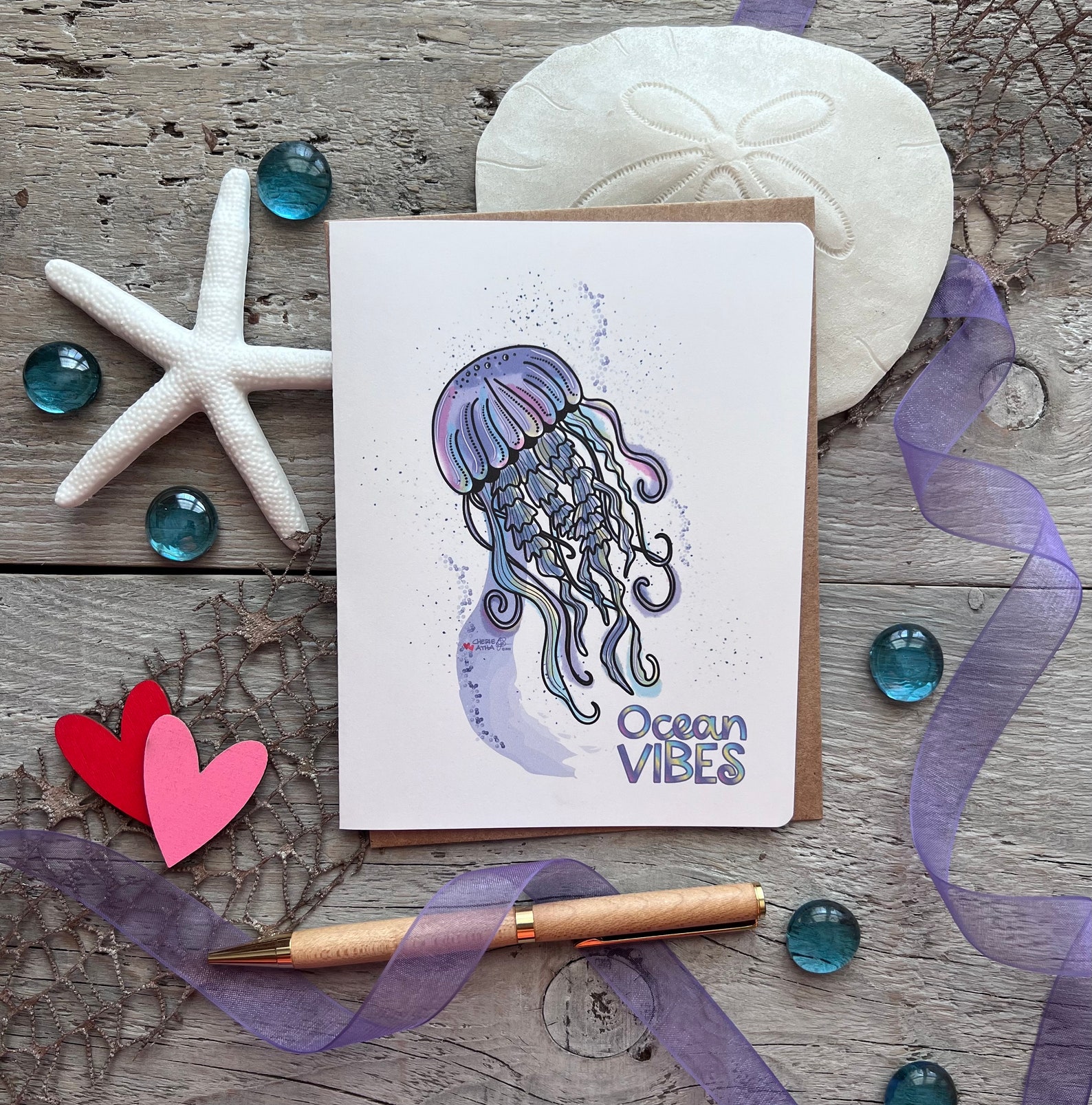 Jellyfish Note Card, Colorful Ocean Inspired Original Art of Bright ...