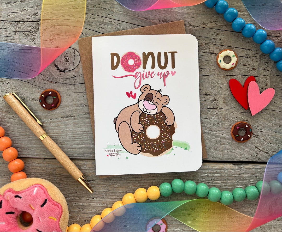 Teddy Bear on Chocolate Sprinkle Donut Note Card, Hand Drawn Original ...