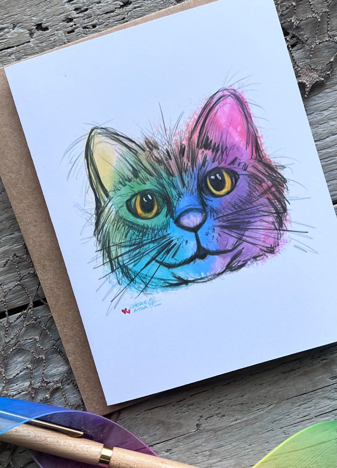 Cat Note Card Made From Hand-drawn Original Artwork, Blank All Occasion ...