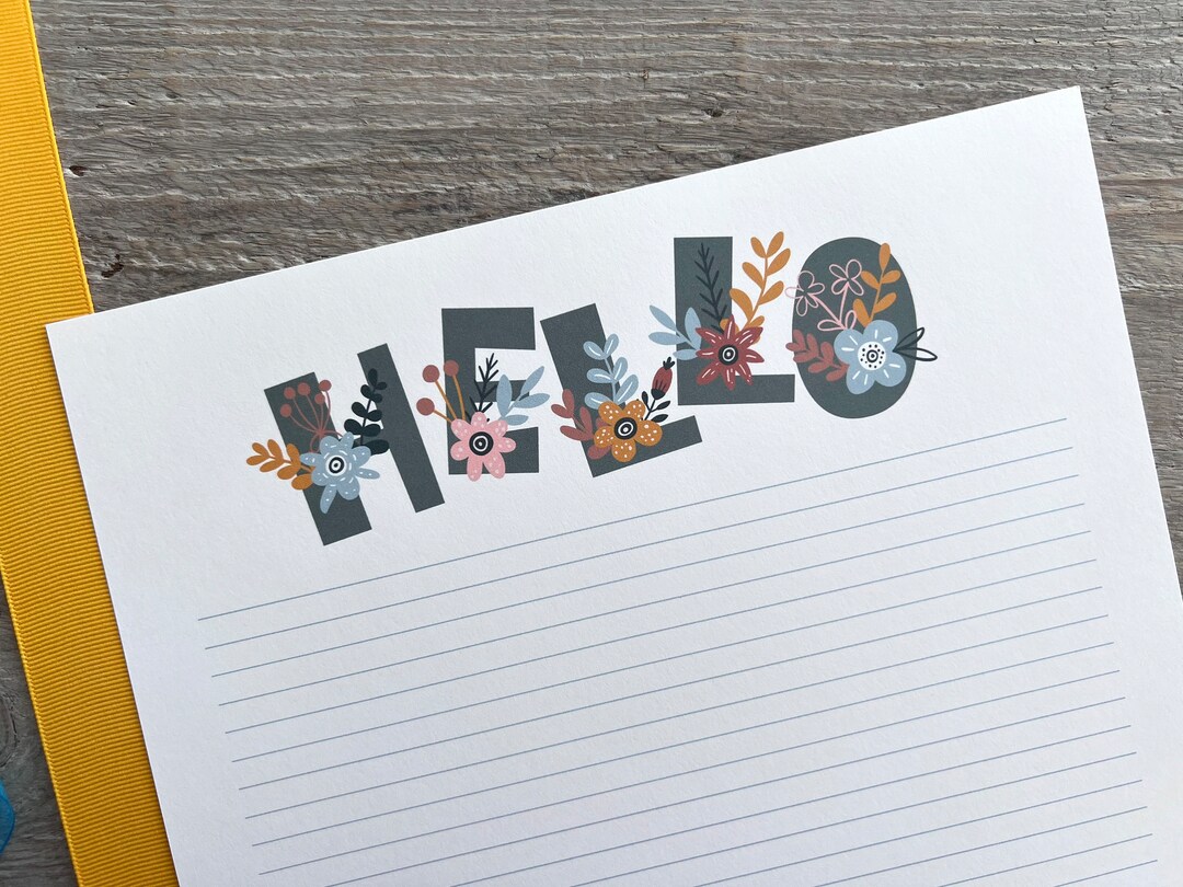 Boho Printable Stationery Hello With Flowers 8.5x11 Instant Digital ...
