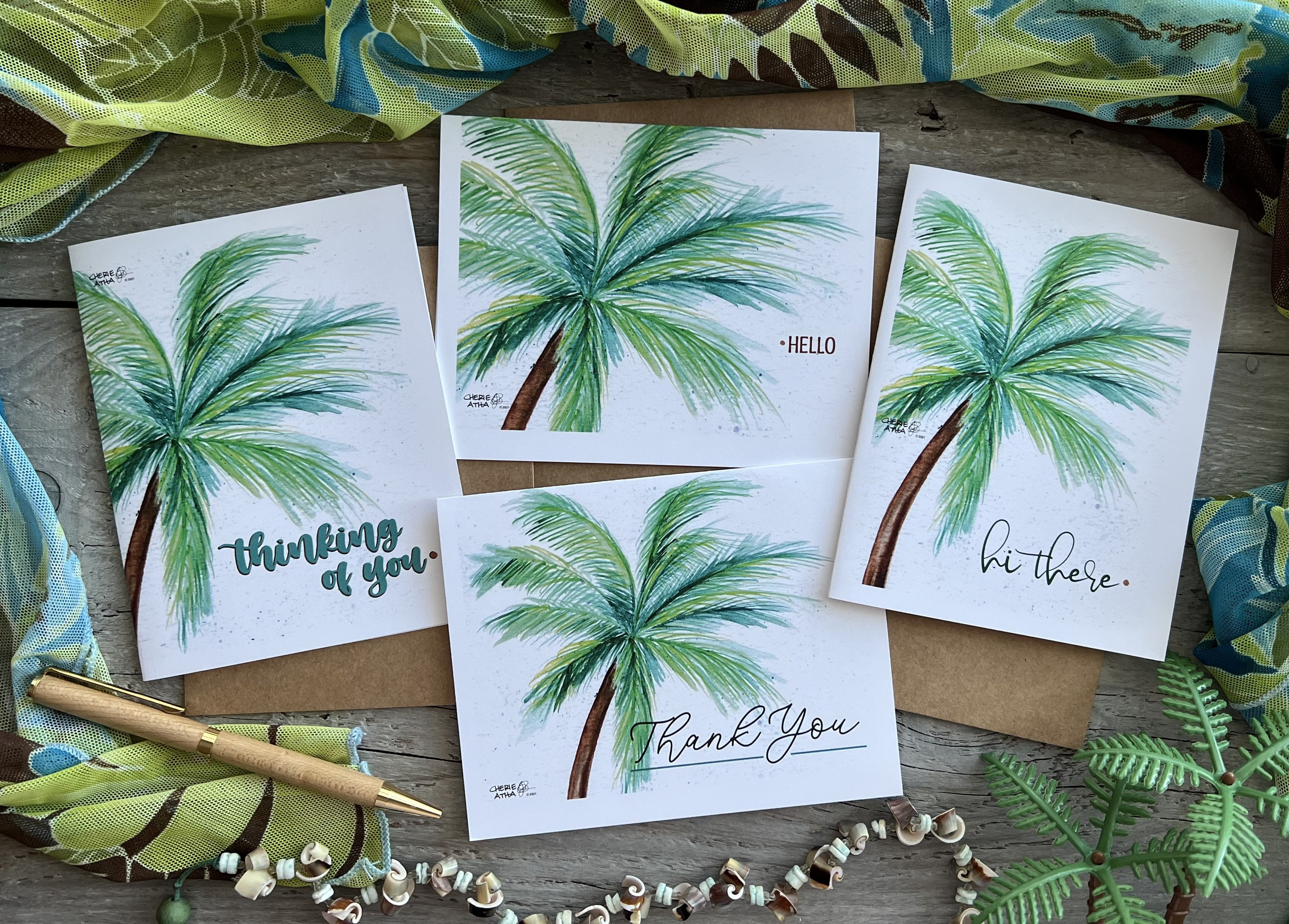 Watercolor Palm Tree Note Card Set: Summer Stationery Gift, Thank You ...