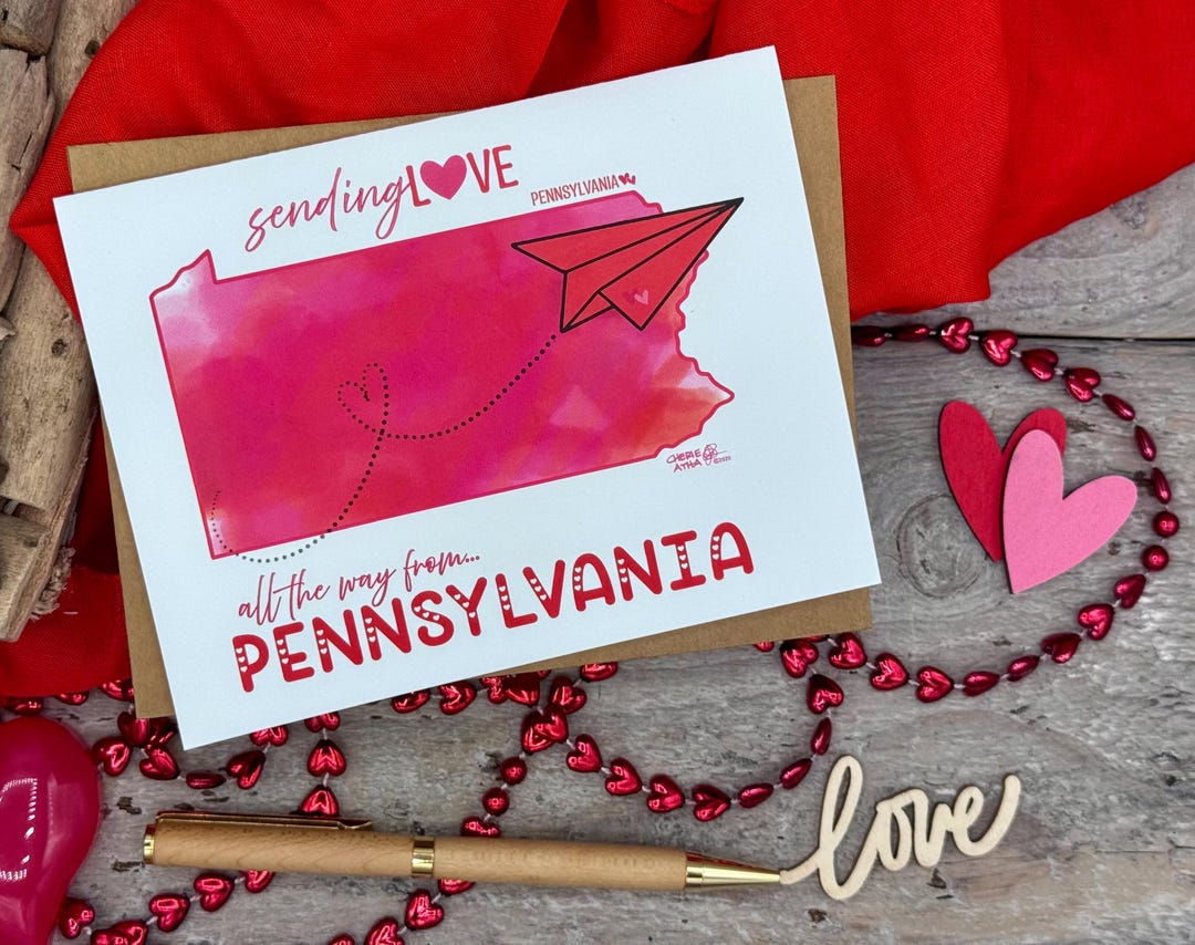 Pennsylvania Love Note Card: Paper Airplane Watercolor Art - Etsy