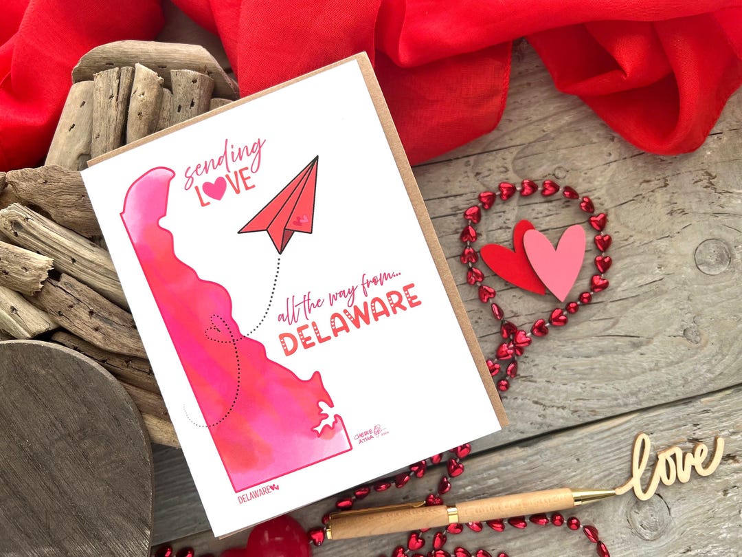 Delaware Note Card: Sending Love, Paper Airplane Watercolor - Etsy